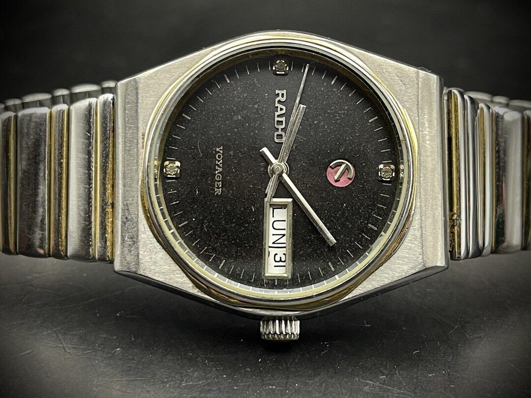 Vintage Rado Voyager Black Diamond Dial Automatic Gents Watch, 35mm ...