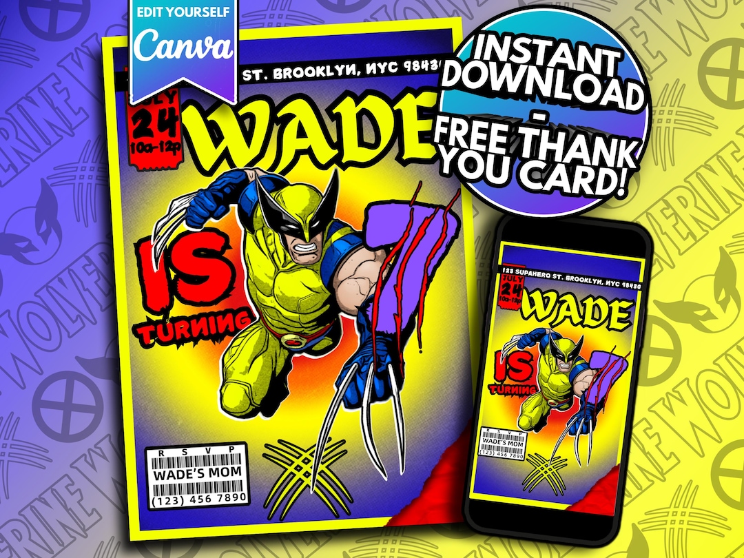 Wolverine Birthday Invitation, X-men Birthday Party Invite, Canva ...