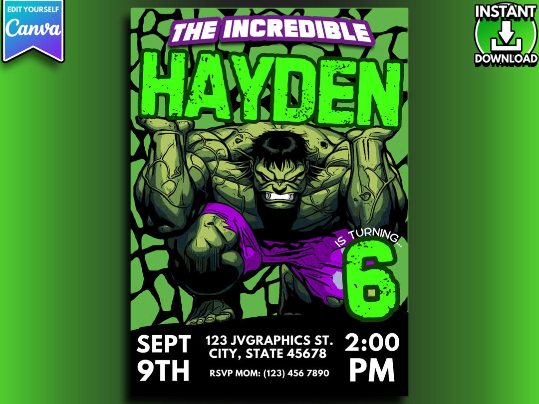 Editable HULK Invitation, Avengers Invite With Photo,personalized ...