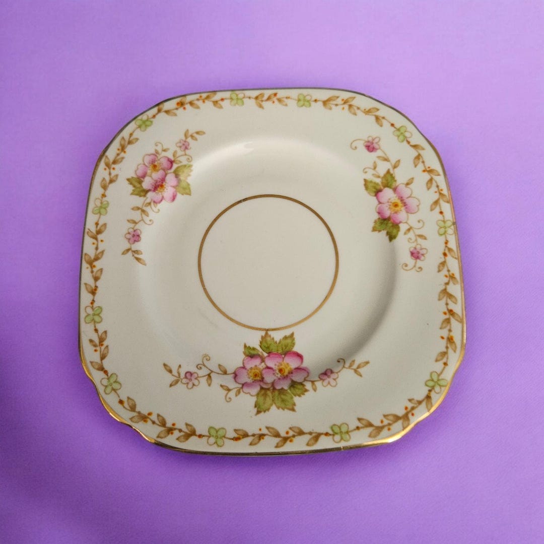 Vintage Sutherland China Saucer Pink Floral Gold Trim Bone China ...