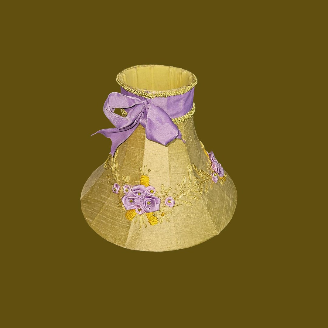 Vintage 8 Inch Fabric Bell Table Lampshade 3D Lavender Floral With Bow ...