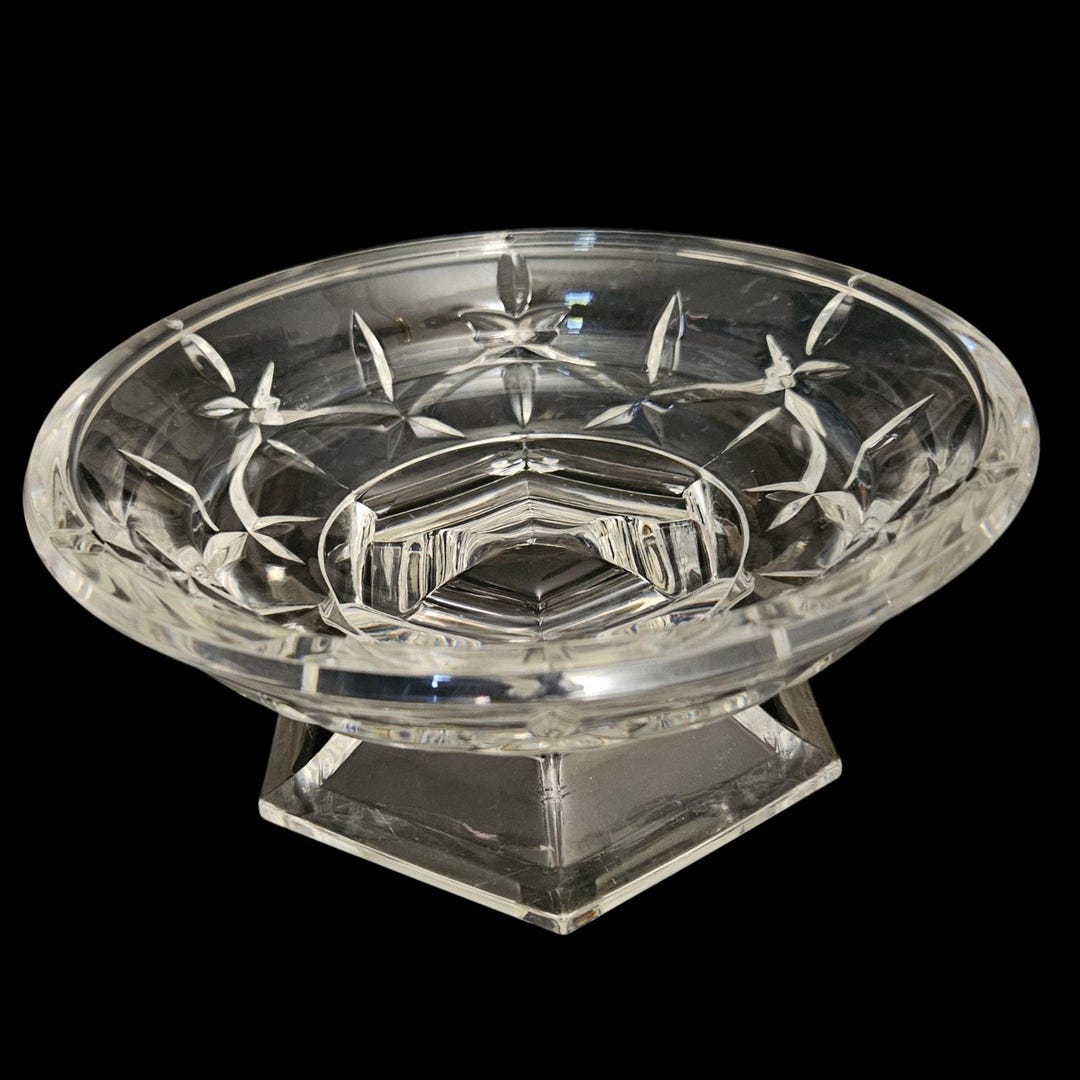 Gorham Crystal Pedestal Bowl 8.5" Cut Floral Star Design Vintage Clear ...