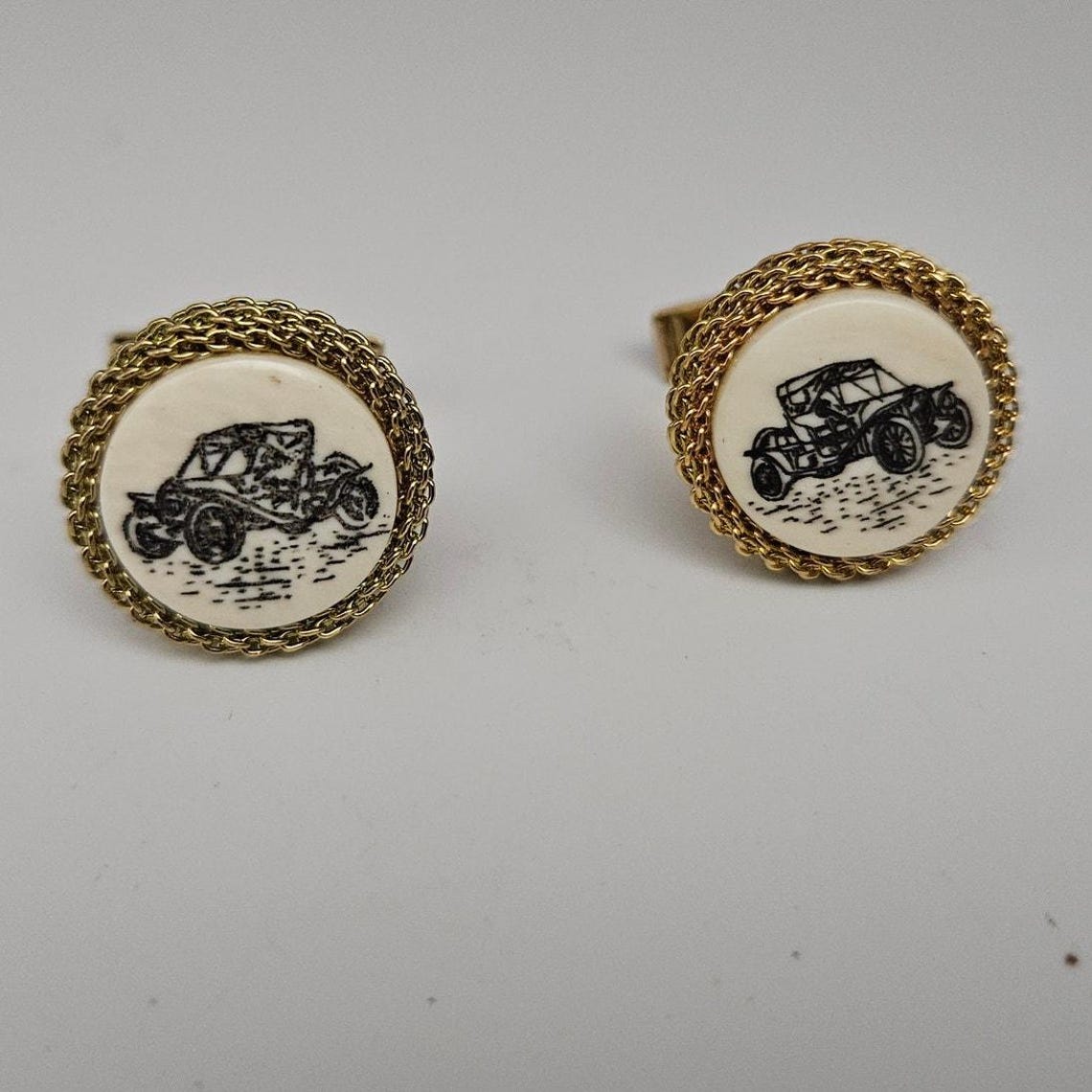 Vintage Gold Toned Mesh and Model T Cufflinks - Etsy