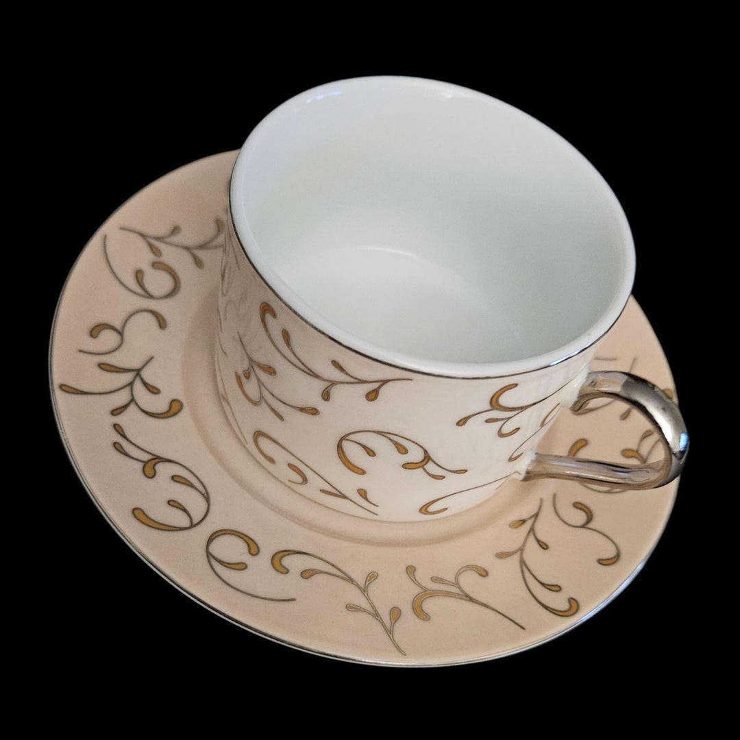 Classic Coffee & Tea Porcelain Cup and Saucer Set Gold Scroll Pattern ...