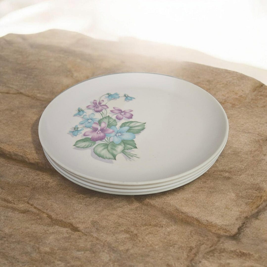 Set 4 Vintage Royalon Melmac 9 5 Dinner Plate Violet Purple Corsage Set ...