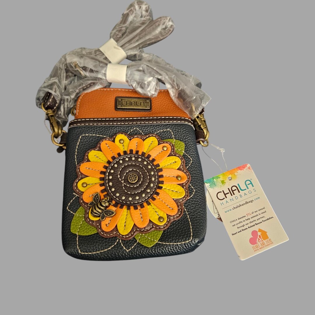 Chala Navy Crossbody Handbag/pouch/purse Sunflower and Bee Design 8" X ...