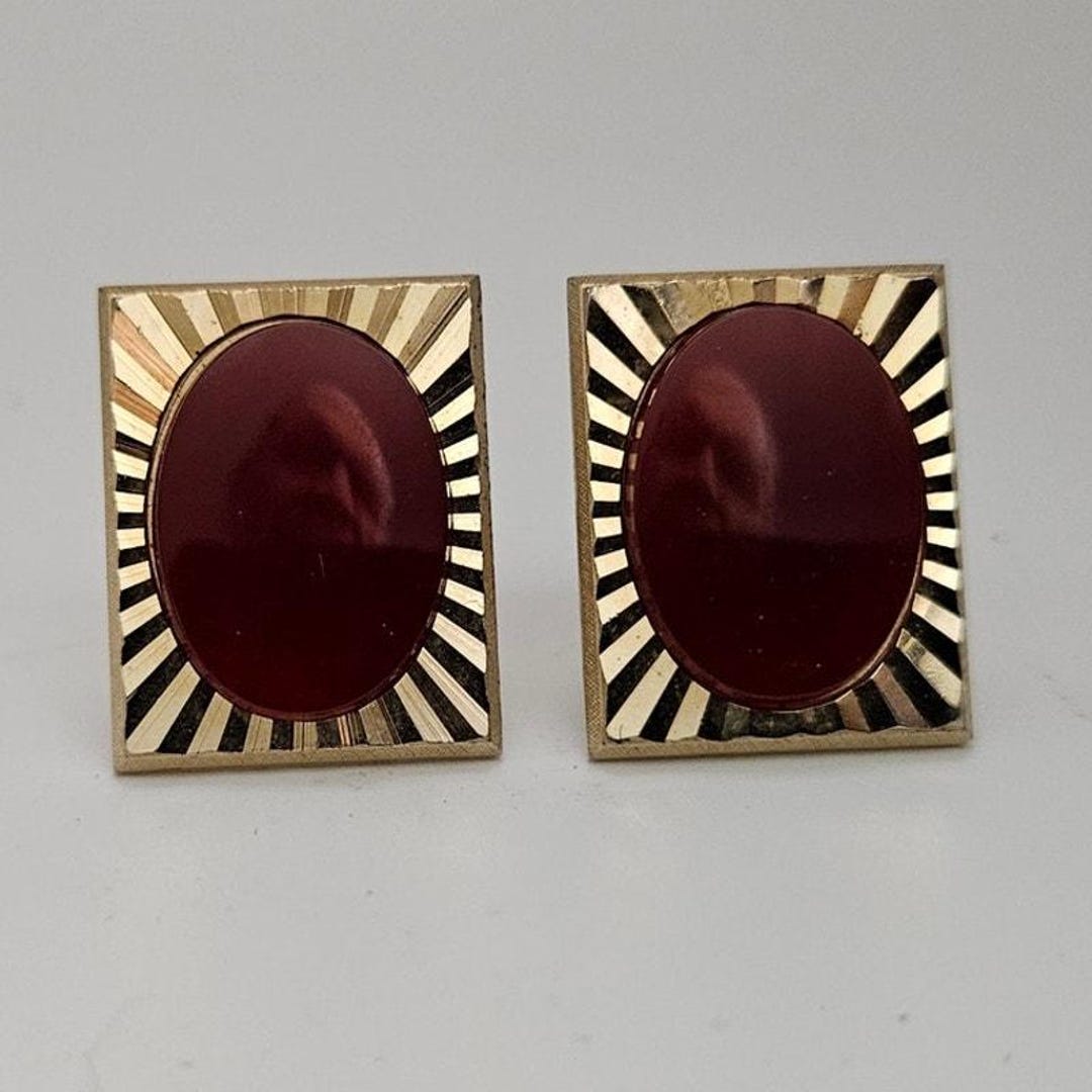 Swank Diamond Cut Gold Toned and Faux Ruby Cufflinks - Etsy