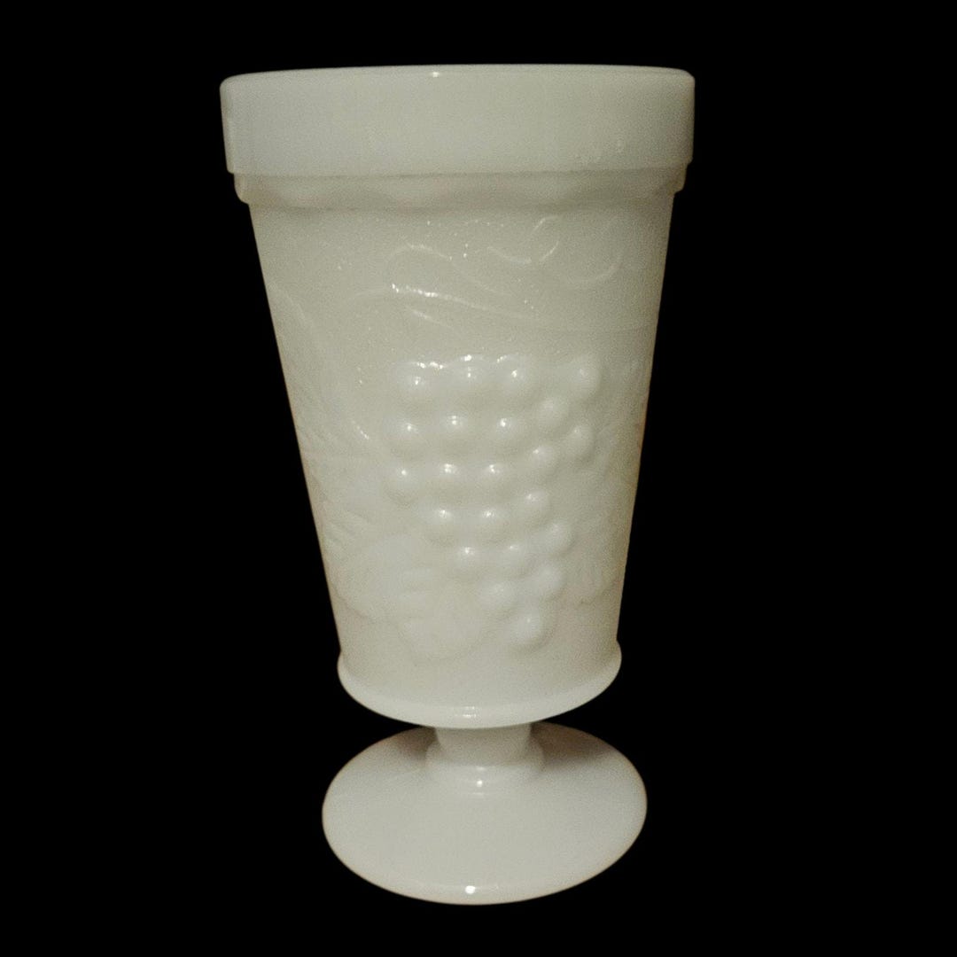 Vtg Semi-translucent Milk Glass Grape Harvest Pedestal Tumblers Set of ...