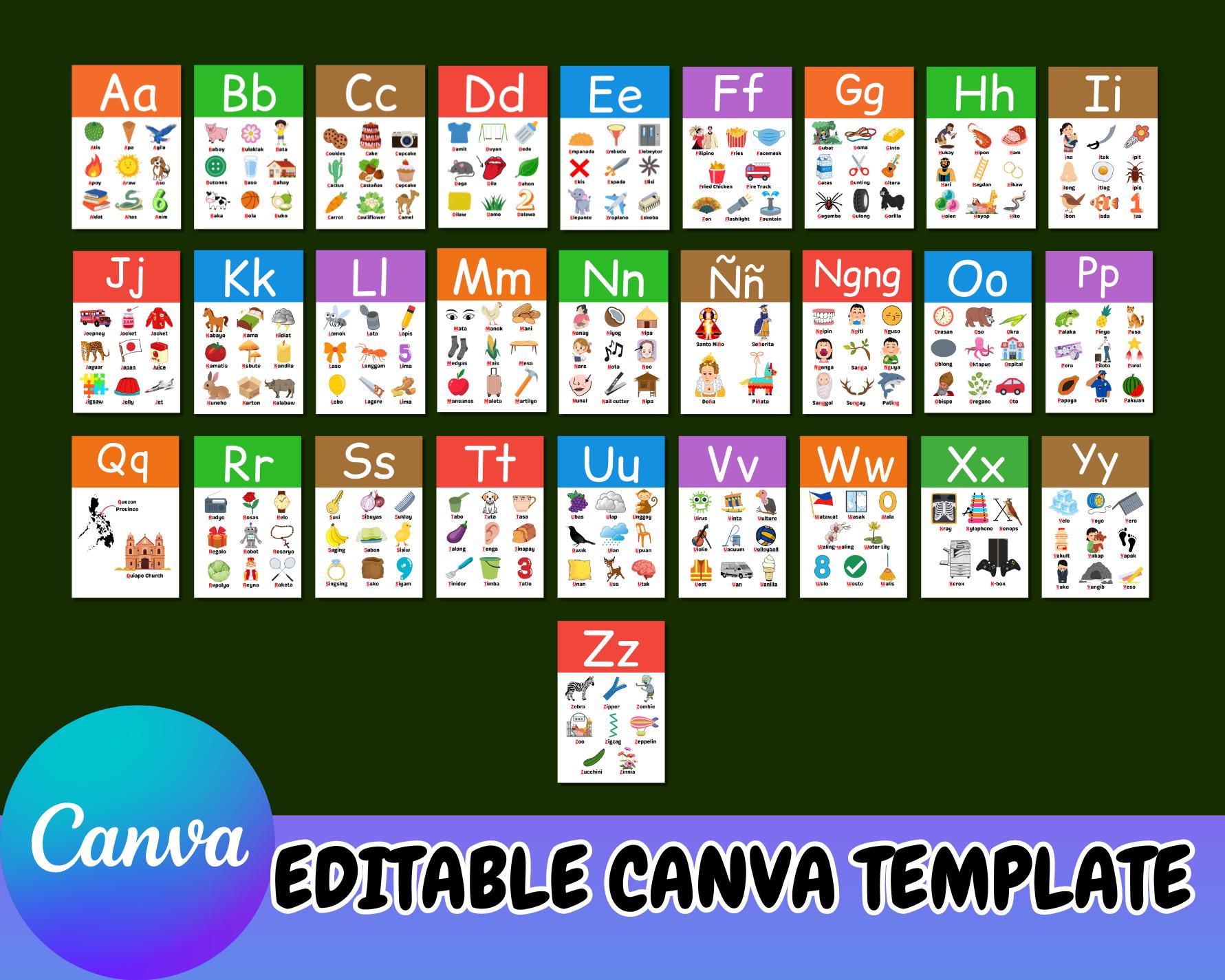 Alpabetong Filipino Flash Card, Editable Canva Template, Ang Bagong ...