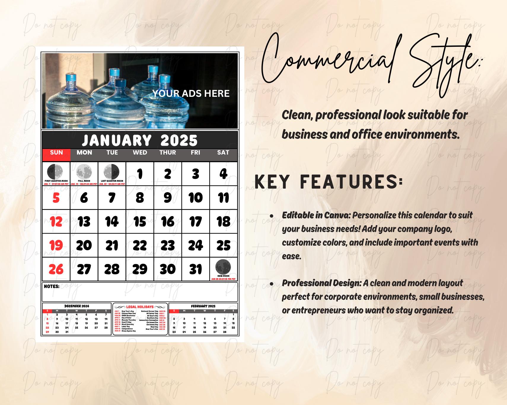 Commercial Calendar 2025 | Editable & Printable in Canva | Business ...