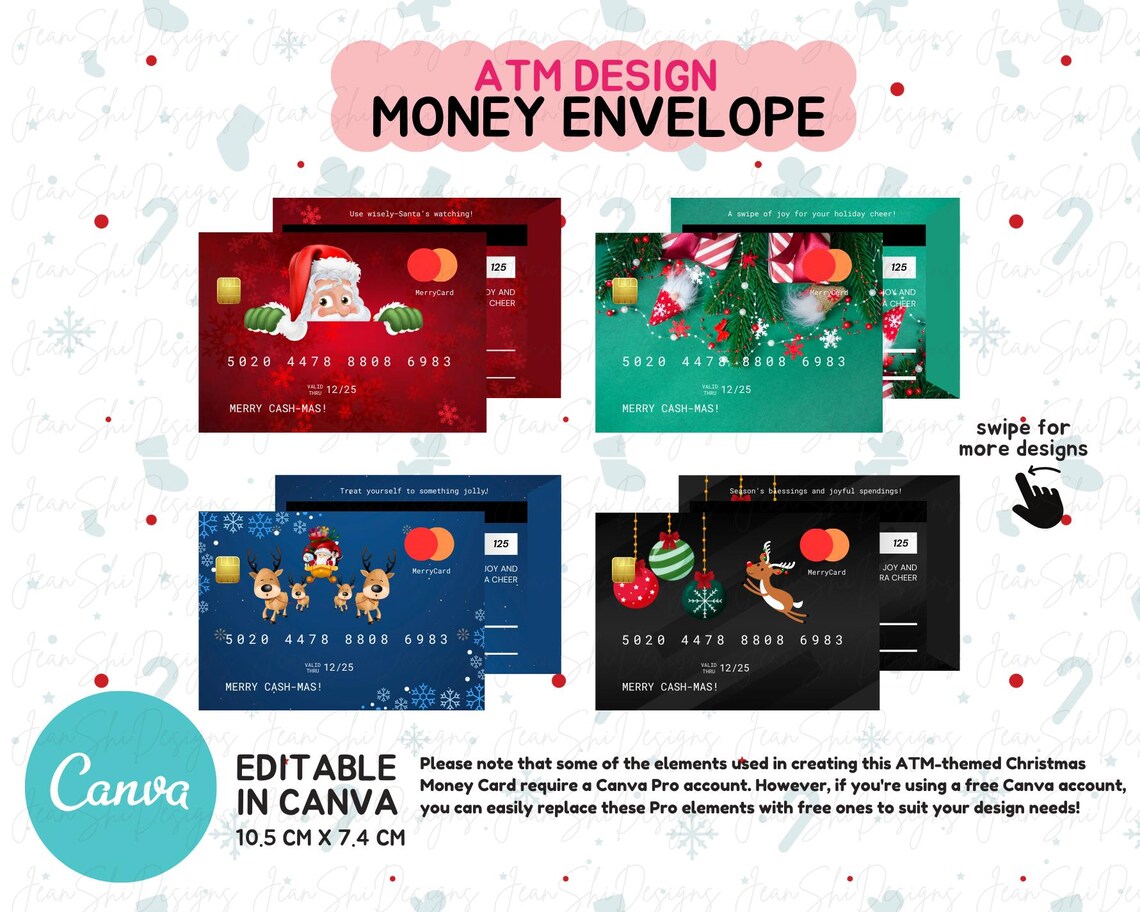 Money Envelope for Christmas Day, ATM Style Money Card, Christmas Money ...