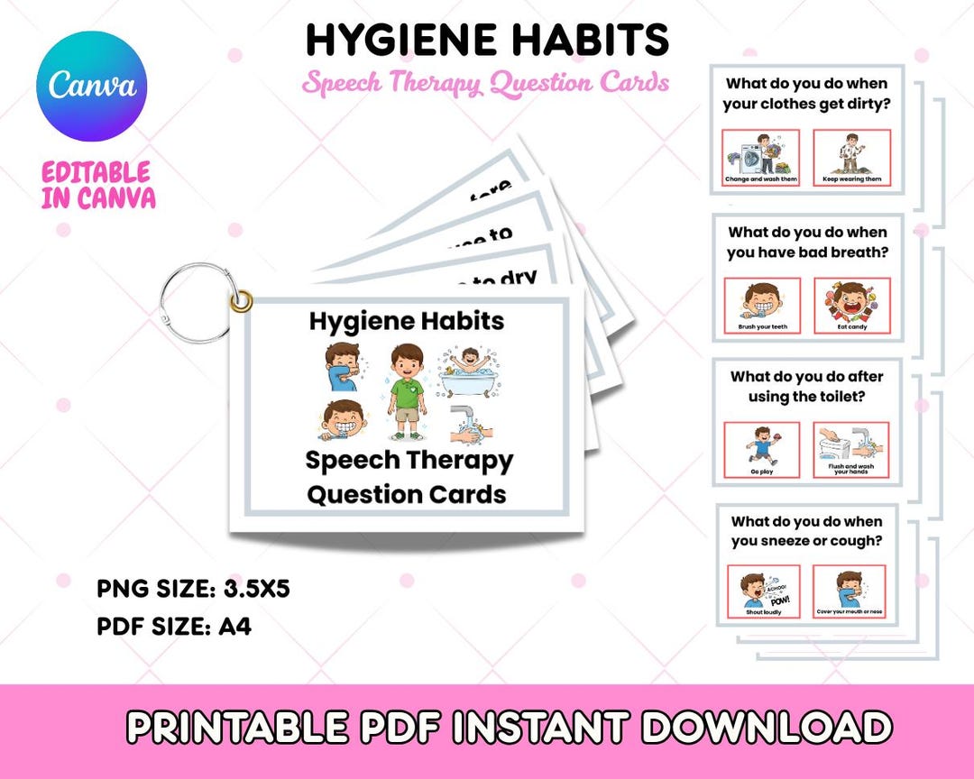 Speech Therapy Hygiene Habits Flashcards | Autism, ABA (printable PDF ...