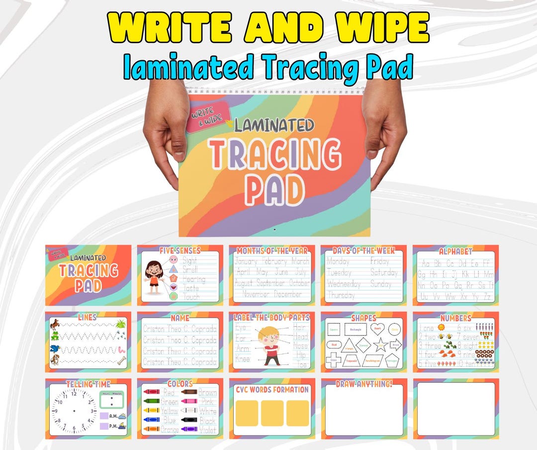 Laminated Kids Tracing Pad: Alphabet, Numbers, Shapes - Reusable ...