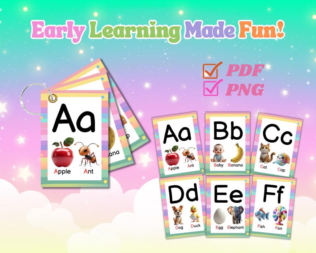 Printable Alphabet Flashcards: ABC Learning Cards, Pastel Colors (PDF ...