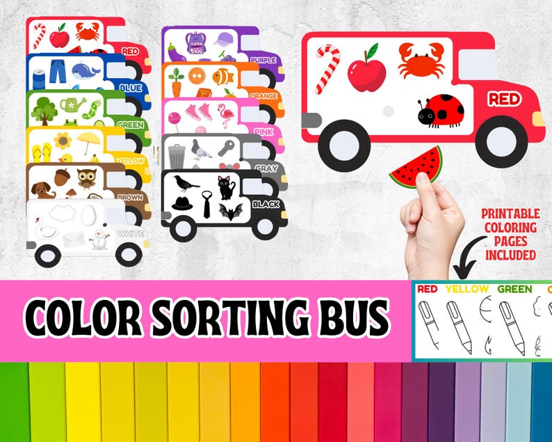 Color Sorting Game, Matching Colors, Toddler Busy Book Printable Color ...