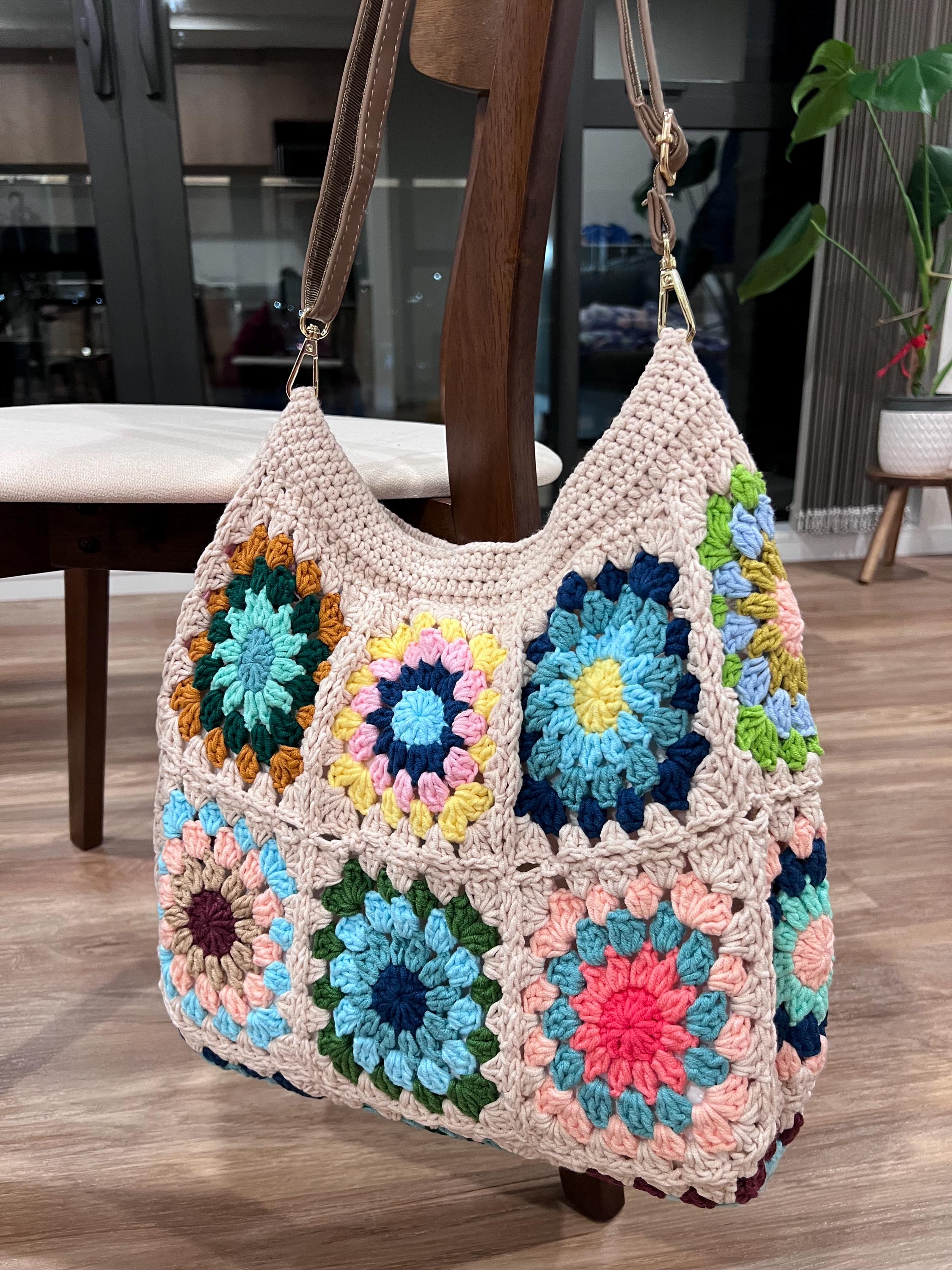 Vintage Crochet Bag, Handmade Granny Square Crochet, Vintage Style ...