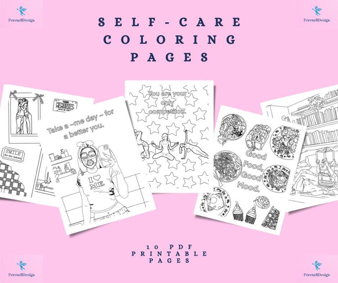 Hand-drawn Self-care Themed Coloring Pages | Motivational Quotes ...