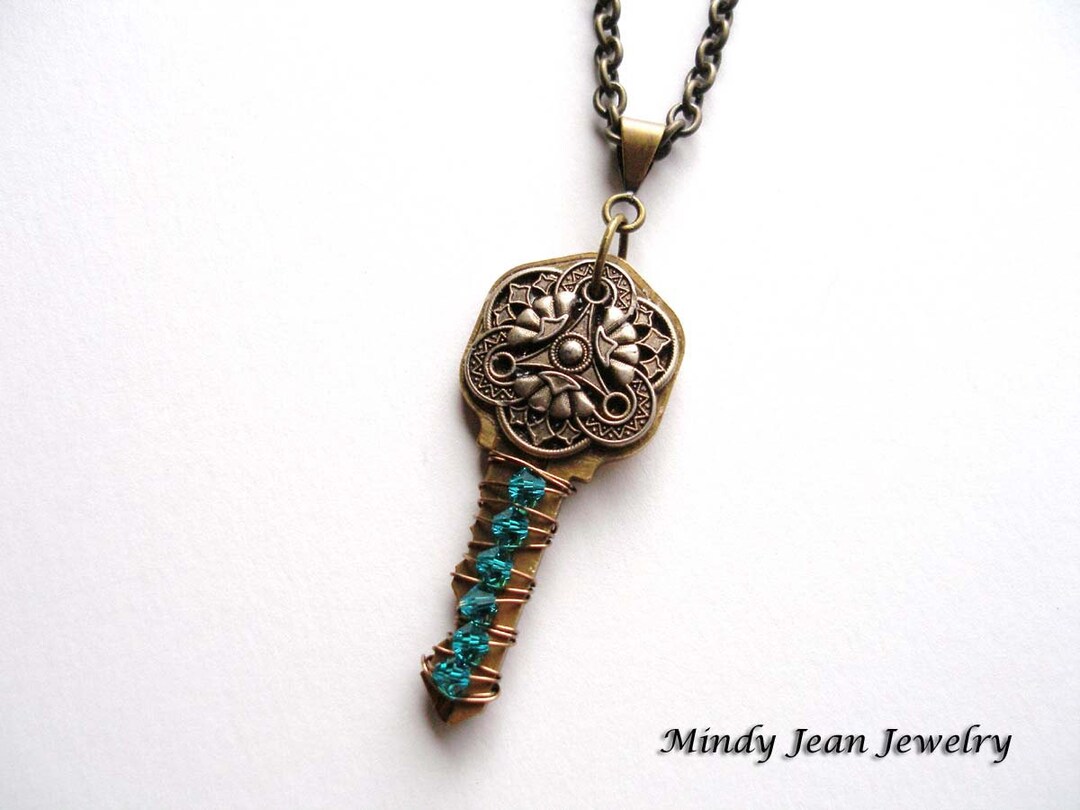 Wire Wrapped Key Necklace, Vintage Key Necklace, Altered Key Pendant ...
