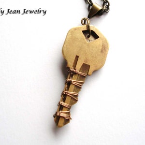 Wire Wrapped Key Necklace, Vintage Key Necklace, Altered Key Pendant ...