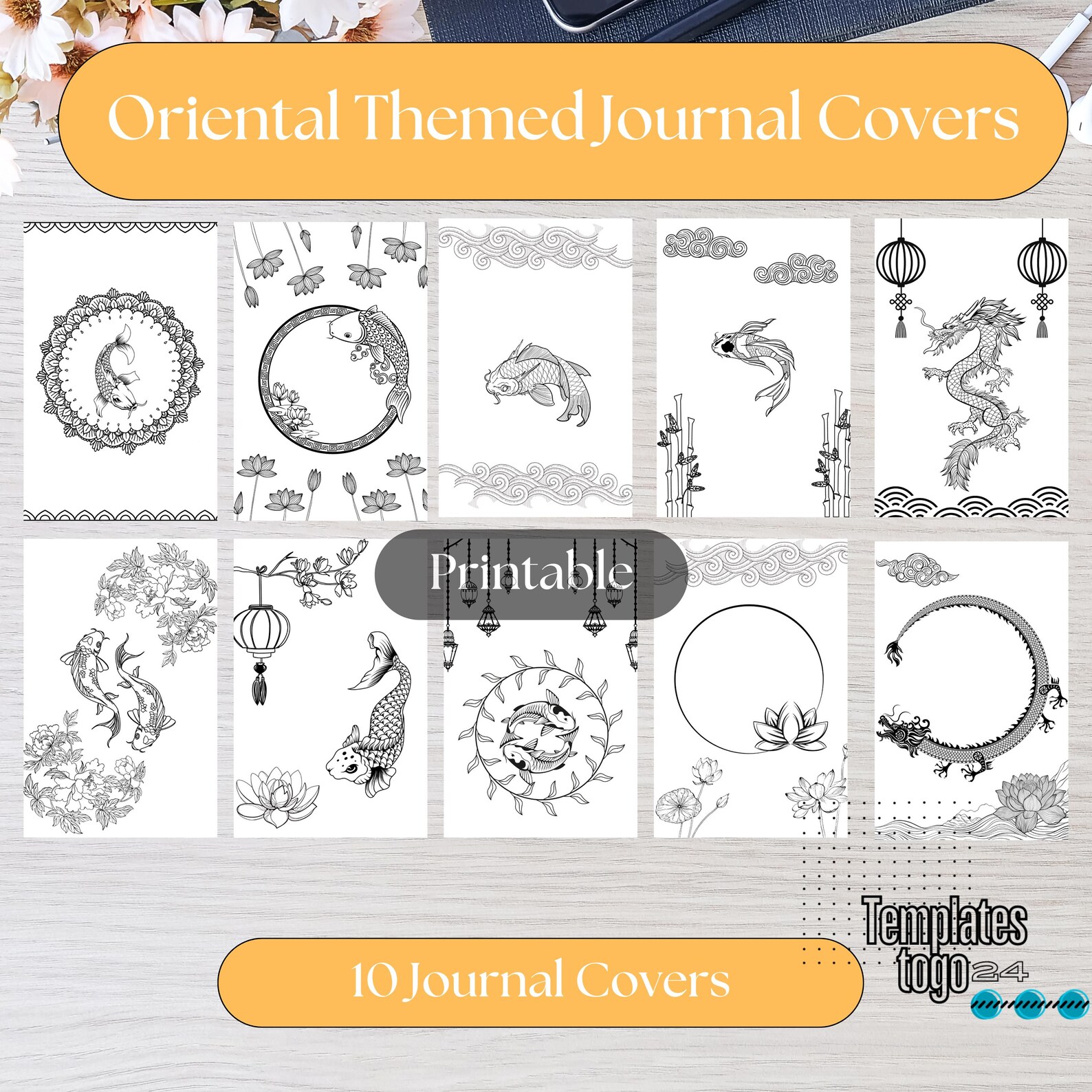Journal Covers- Printable Journal Covers- Oriental Themed Journal ...