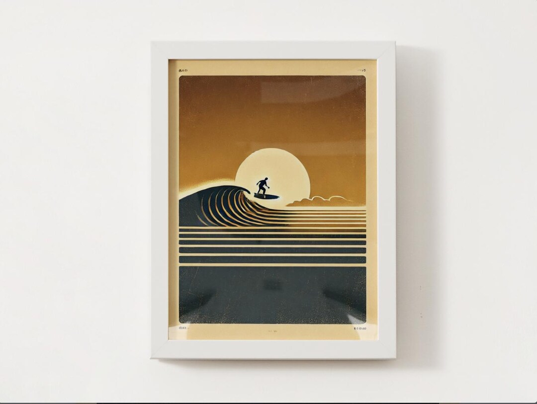 Vintage Surf Poster - Retro Ocean Wave Print, Minimalist Surf Art ...
