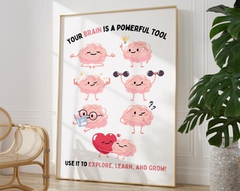 Growth Mindset Boho Brain Poster for Classrooms, Motivational Quotes ...