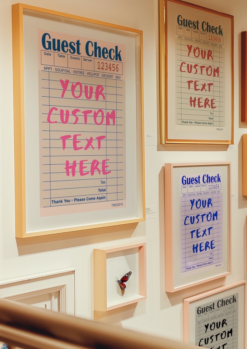 Custom Retro Guest Check Poster, College Apartment Decor, Dorm Wall Art, Quote Poster, Text Me ...