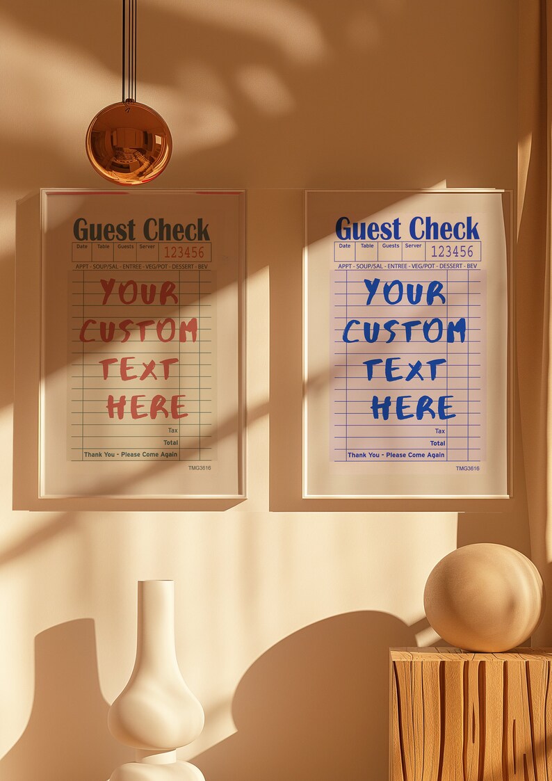 Custom Retro Guest Check Poster, College Apartment Decor, Dorm Wall Art ...