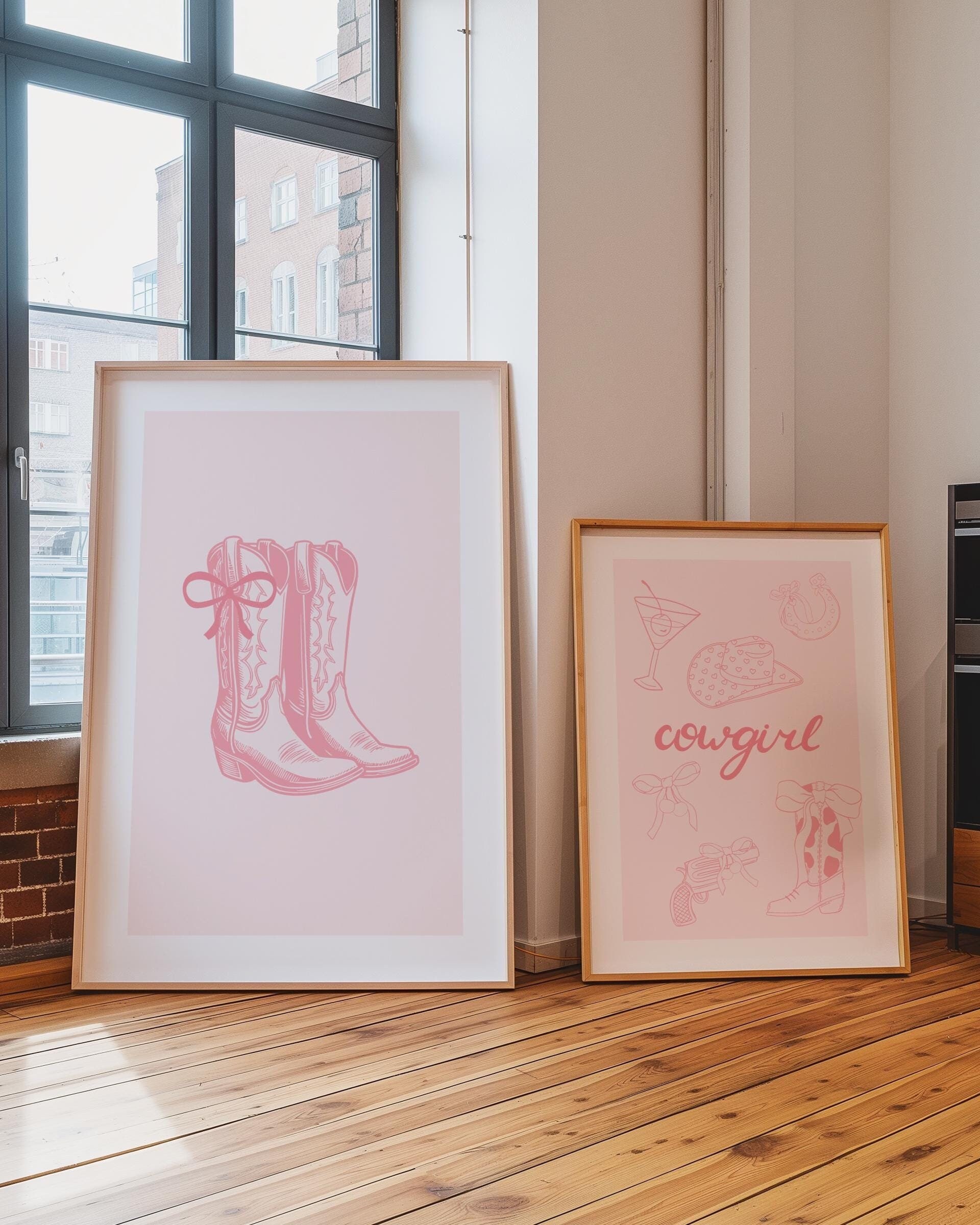 Cowgirl Pink Coquette Poster Set, Trendy Bows Poster, Pink Preppy Wall ...