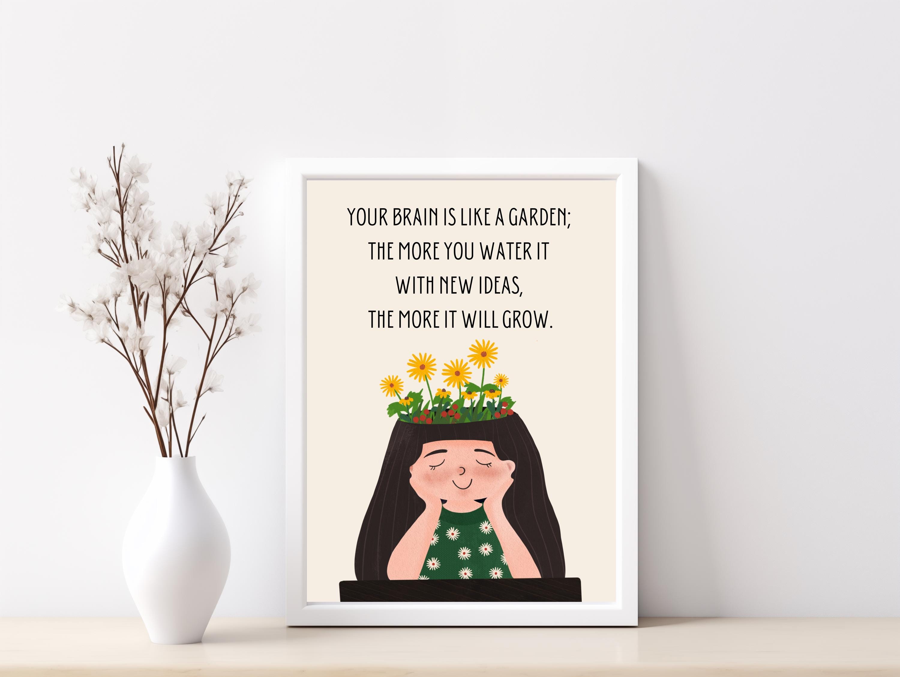 Growth Mindset Boho Brain Poster for Classrooms, Motivational Quotes ...