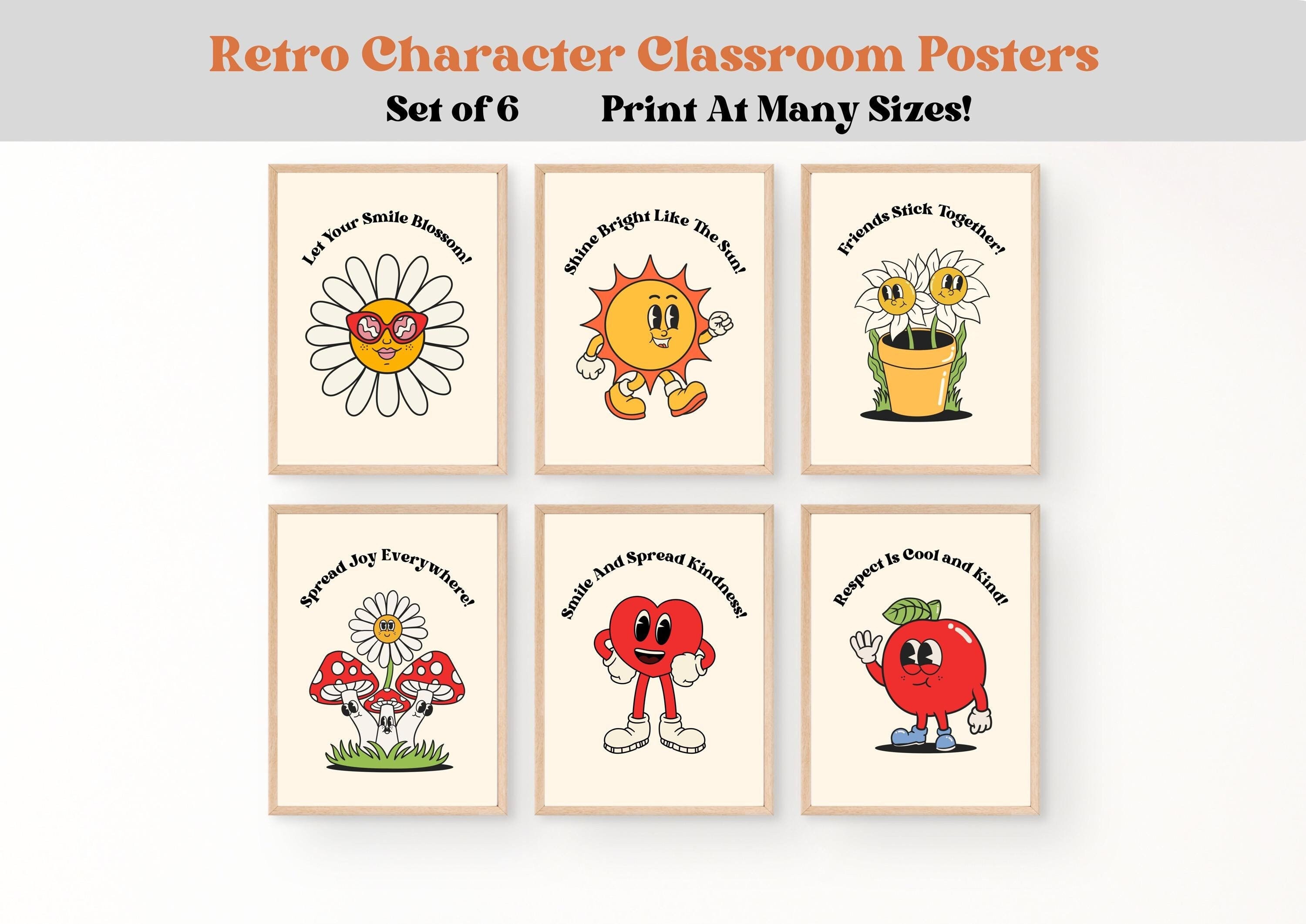 Boho Retro Educational Classroom Poster Bundle, Quotes, Emotions Chart ...