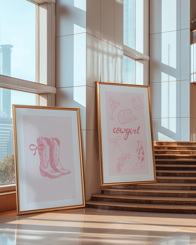 Cowgirl Pink Coquette Poster Set, Trendy Bows Poster, Pink Preppy Wall ...