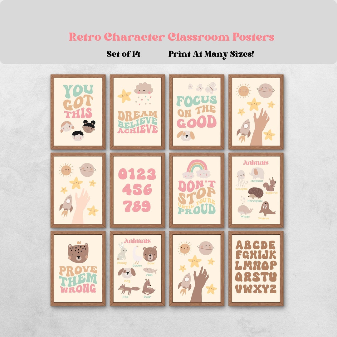 Colorful Retro Classroom Poster Bundle of 14, Quotes, Emotions Chart ...