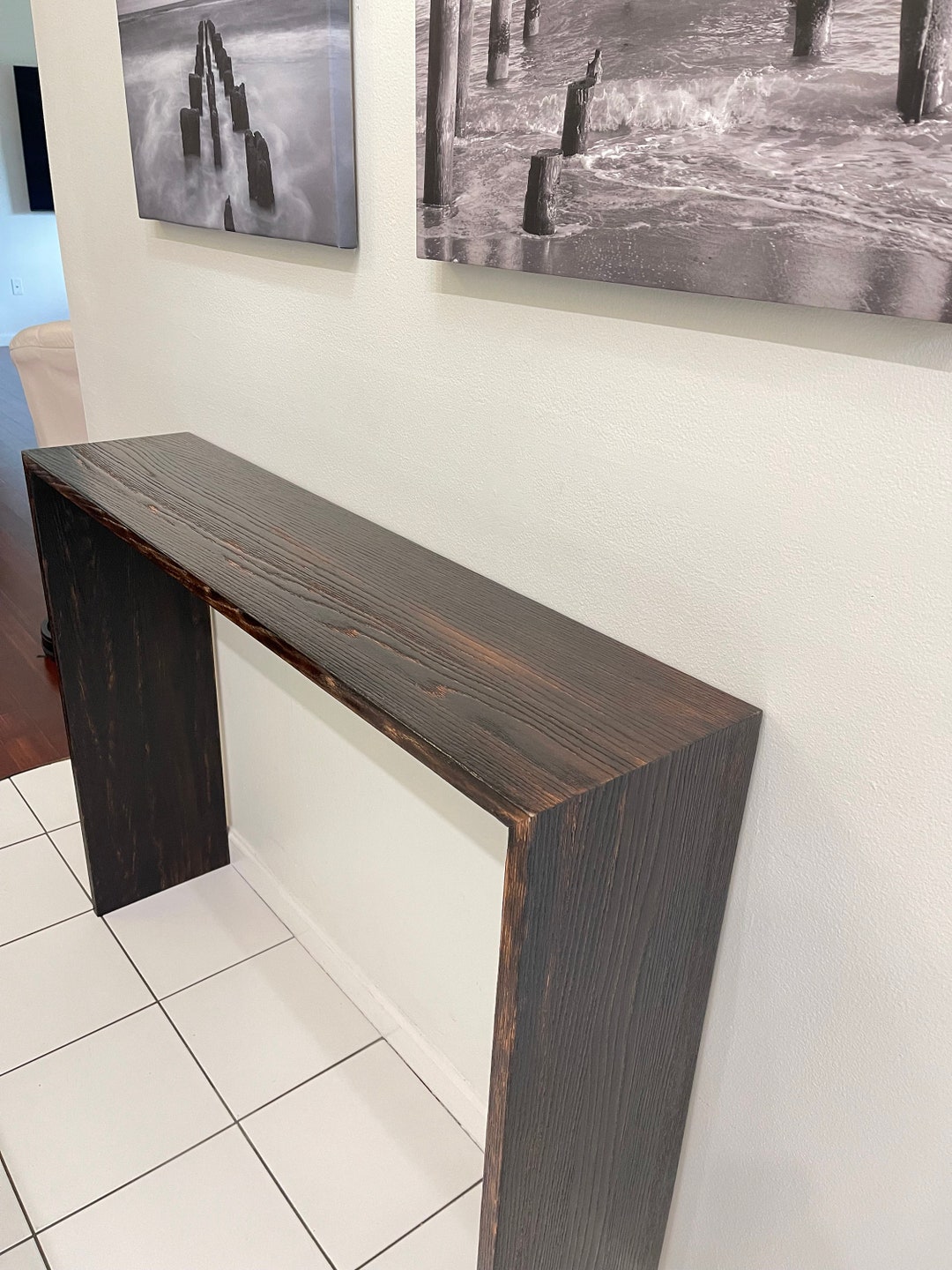 Shou Sugi Ban Oak Waterfall Edge Console Table - Etsy