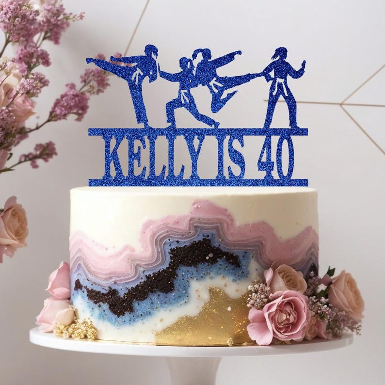 Custom Karate Theme Glitter Card Cake Topper, Women Girls Taekwondo ...