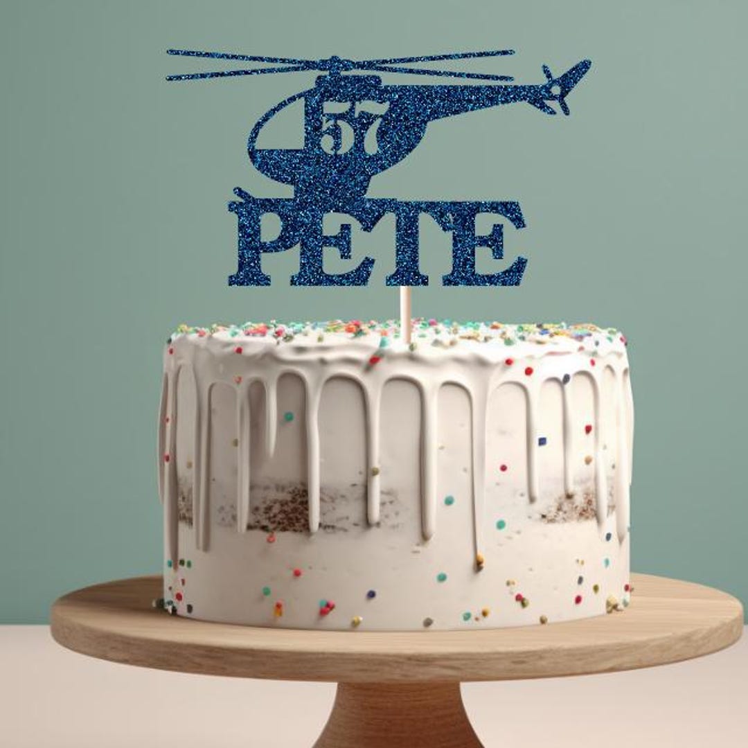 Custom Helicopter Glitter Card Cake Topper, Personalized Glitter Topper ...
