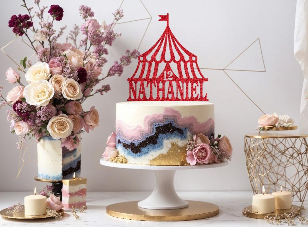Custom Glitter Circus Tent Cake Topper, Personalized Birthday Party ...
