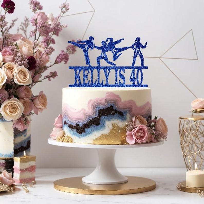 Custom Karate Theme Glitter Card Cake Topper, Women Girls Taekwondo ...