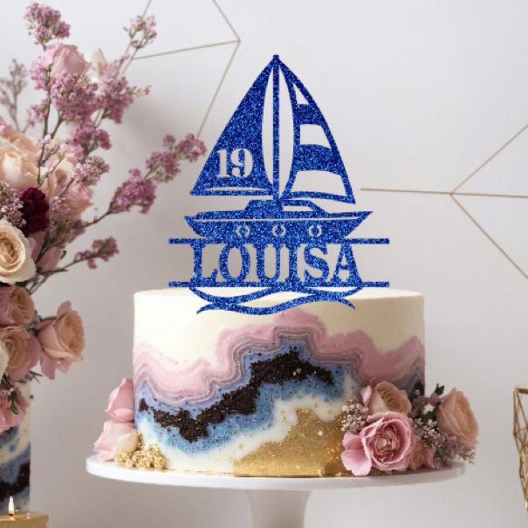 Custom Sailboat Glitter Cake Topper. Under the Sea Party. Boat Tugboat ...