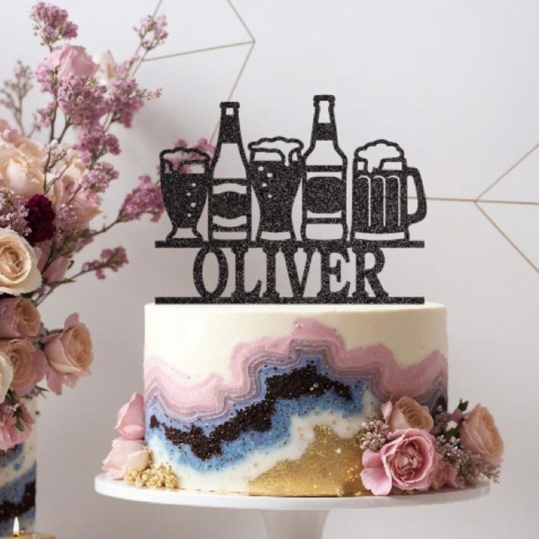 Personalised Beer Themed Glitter Cake Topper. Custom Lager Bottles ...