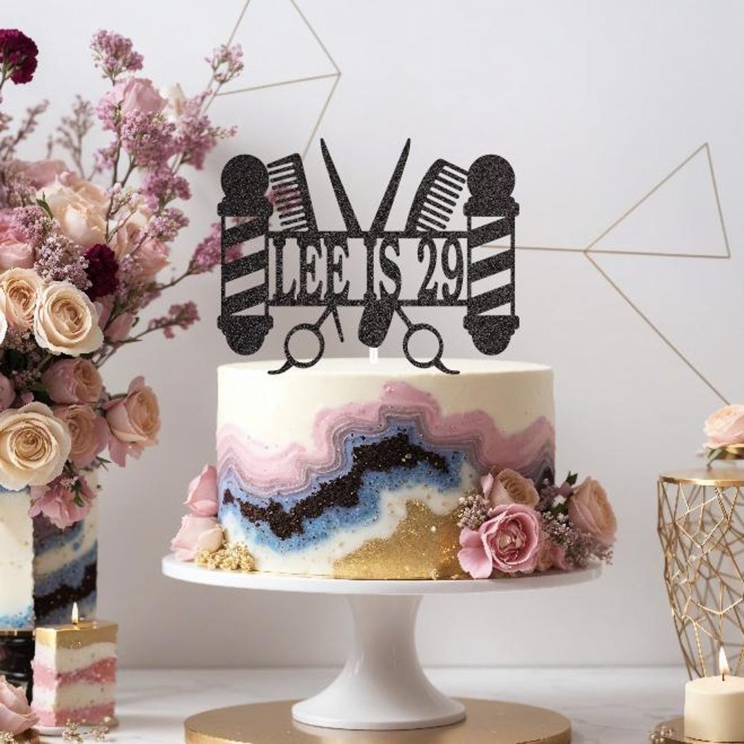 Personalised Barber Theme Glitter Card Cake Topper. Custom Men's ...