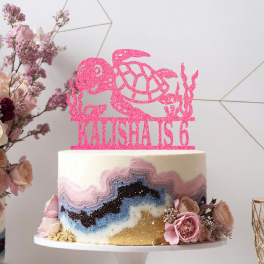 Personalized Glitter Sea Turtle Cake Topper, Under the Sea Party - Etsy
