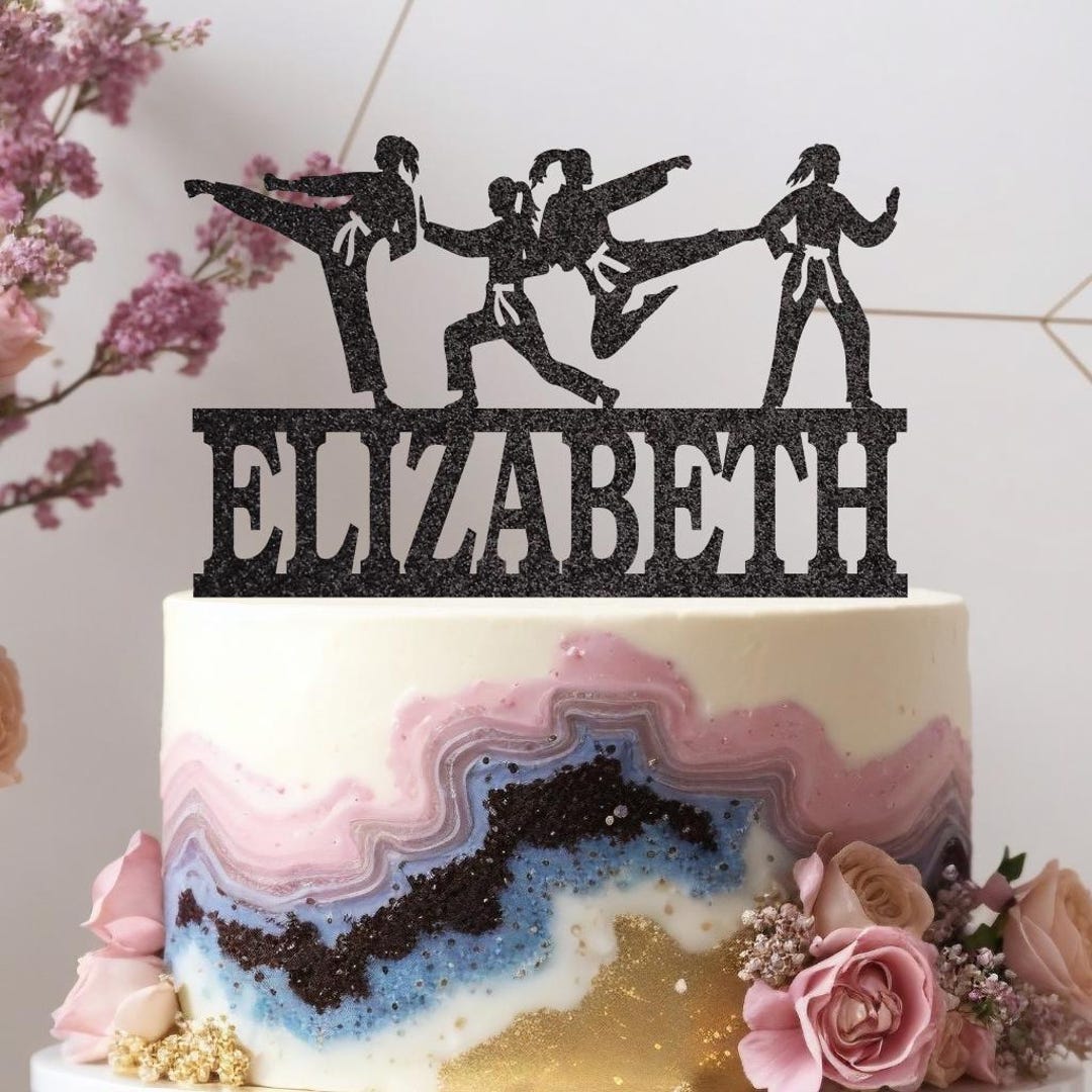 Custom Karate Theme Glitter Card Cake Topper, Women Girls Taekwondo ...