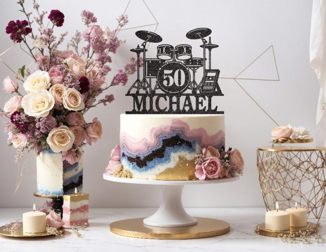 Custom Music Drum Kit Glitter Cake Topper. Drums Band Musical Club ...