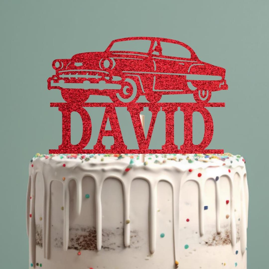 Custom Classic Car Glitter Card Cake Topper, Personalised Glitter ...