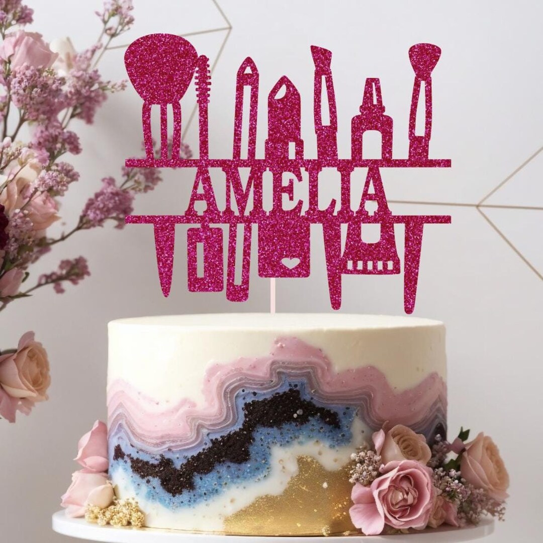 Makeup Artist Glitter Cake Topper, Custom Makeup Cake Decor ...