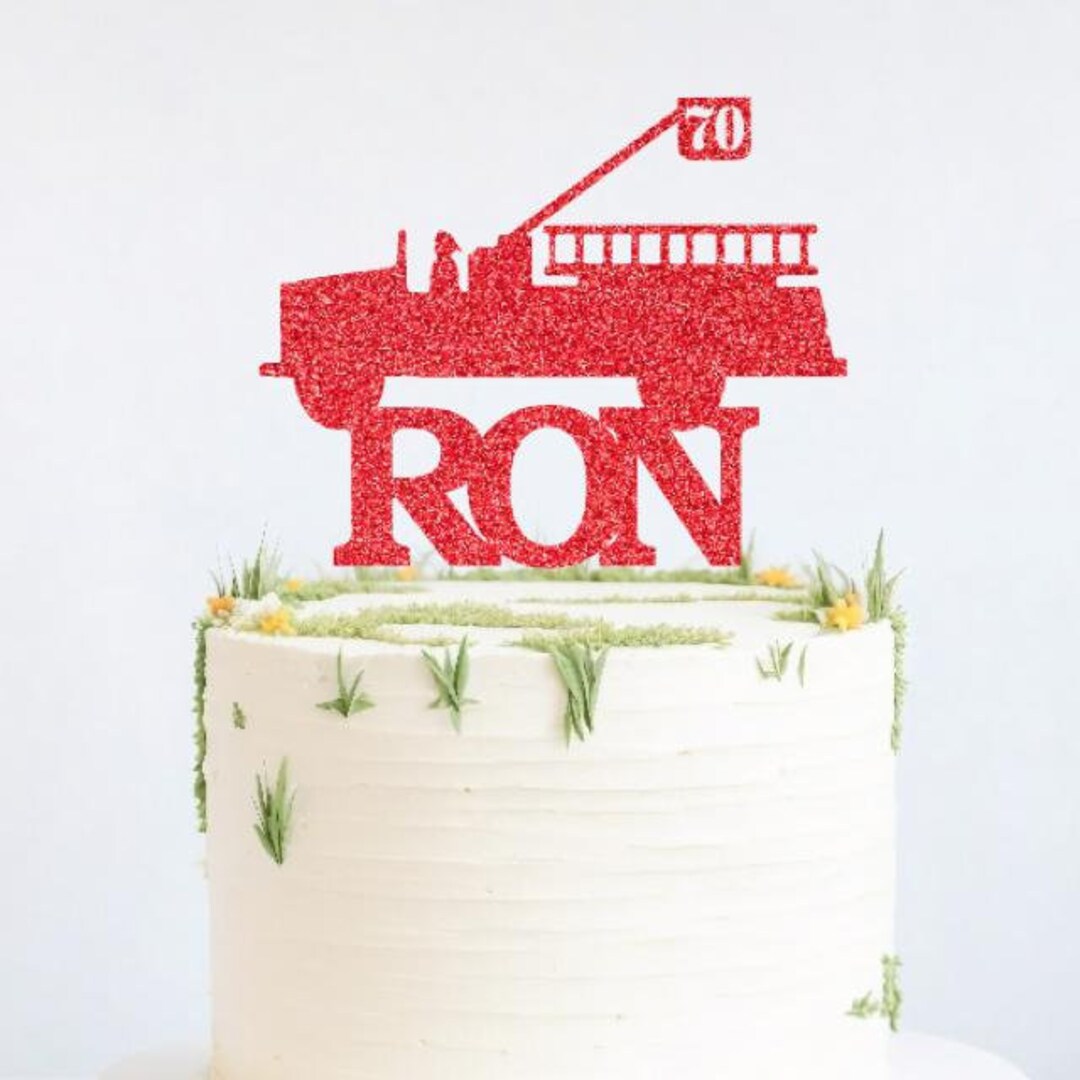 Fire Engine Cake Topper, Fire Truck Theme Glitter Topper, Custom ...