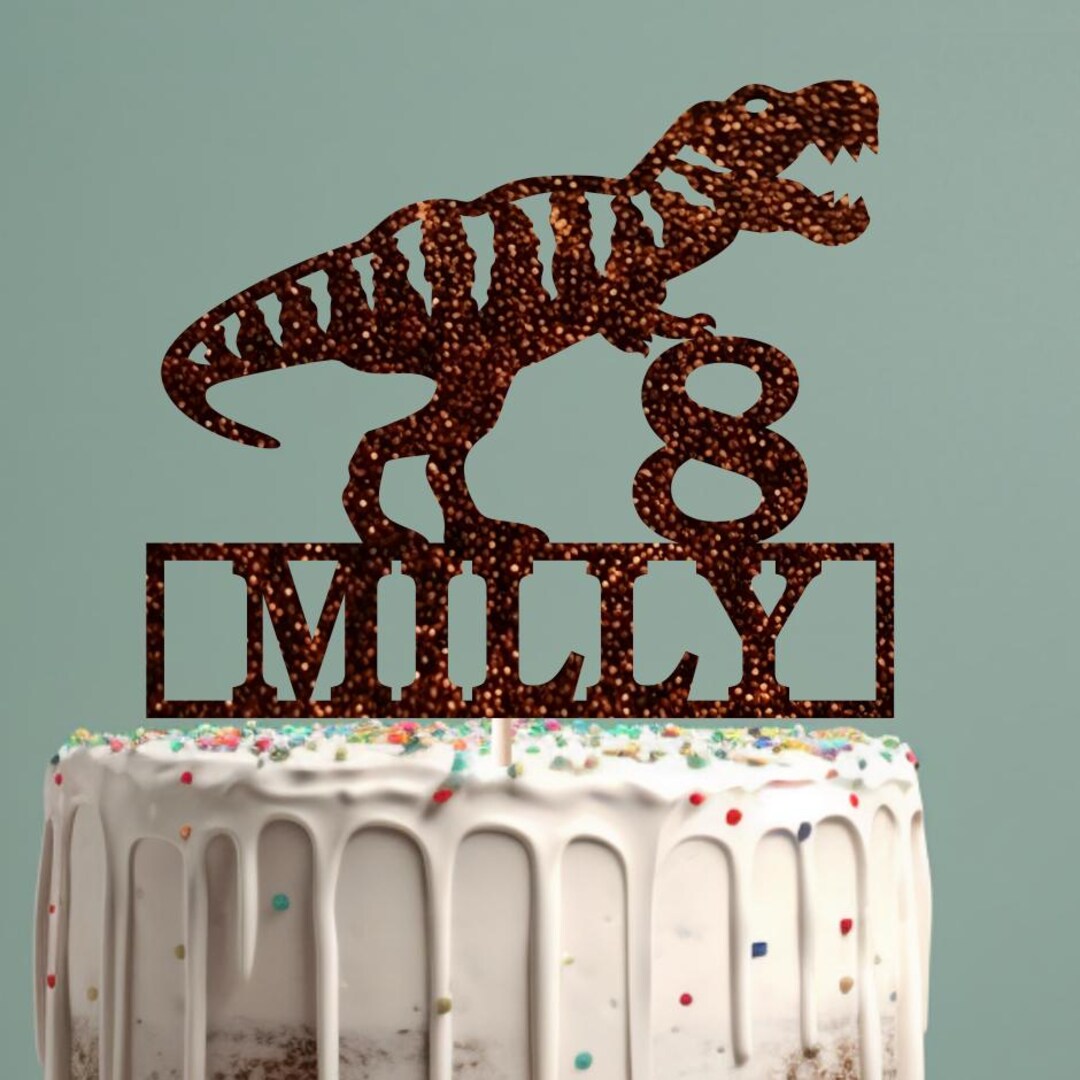 Custom T-rex Glitter Cake Topper, Personalized Dinosaur Party Decor - Etsy