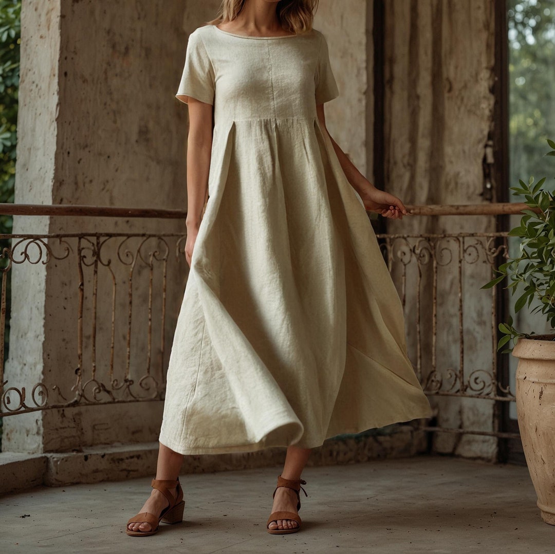 Boho Linen Maxi Dress: Women's Retro A-line Casual Robe - Etsy