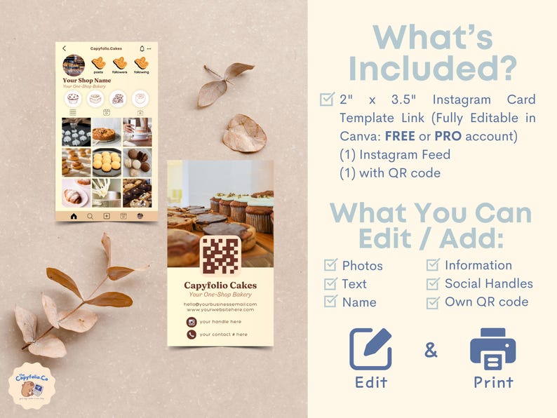 Bakery Business Card Template, Baking QR Code Business Card Editable ...